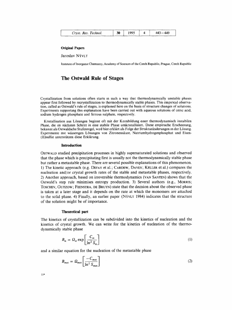 The Ostwald Rule of Stages | PDF | Crystallization | Nucleation