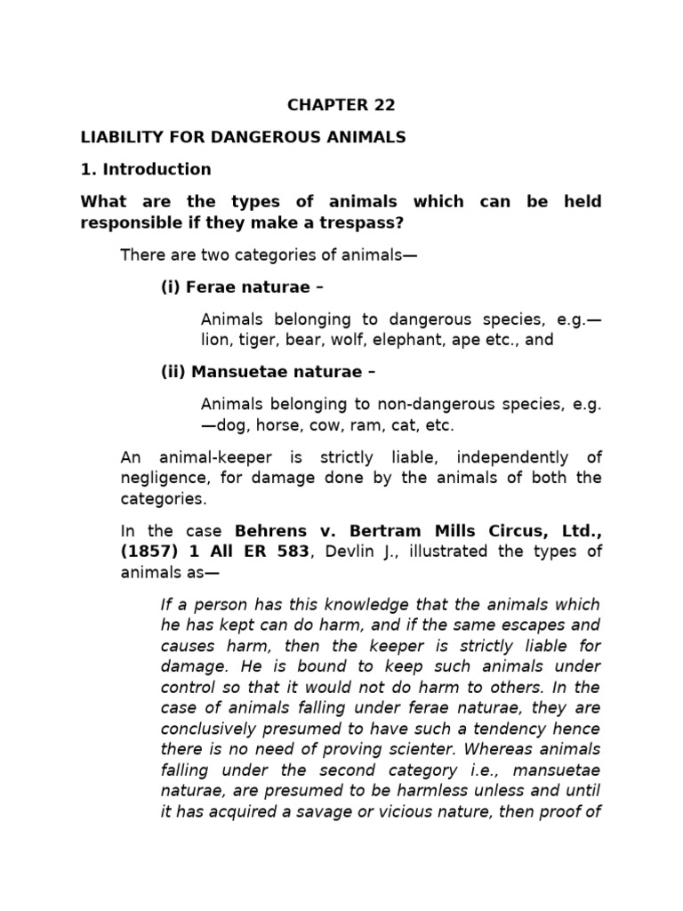 Liability for Dangerous Animals | PDF | Scienter | Trespass