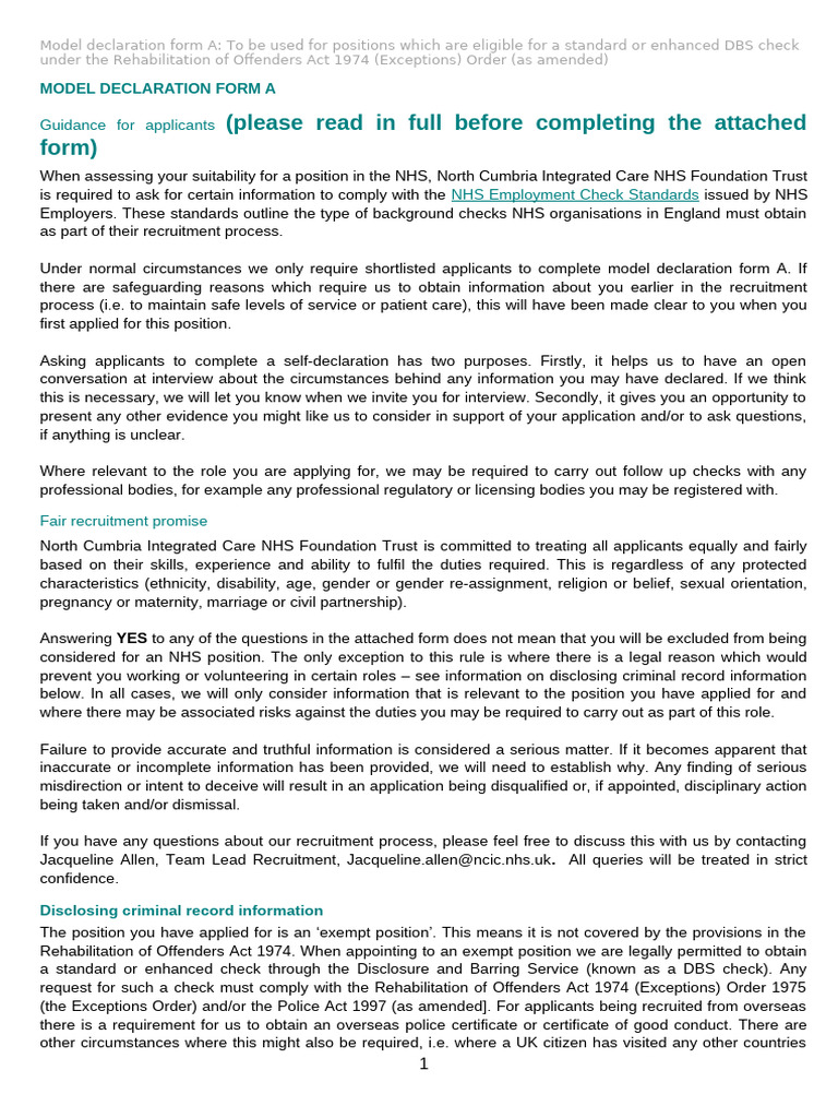 Model Declaration Form A-2 | PDF | Criminal Record | Justice