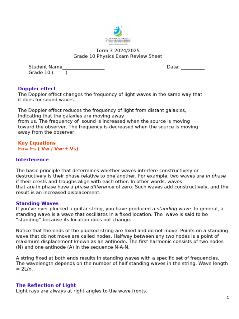 24HS G10 Physics RS - Answer Key | PDF | Mirror | Refraction