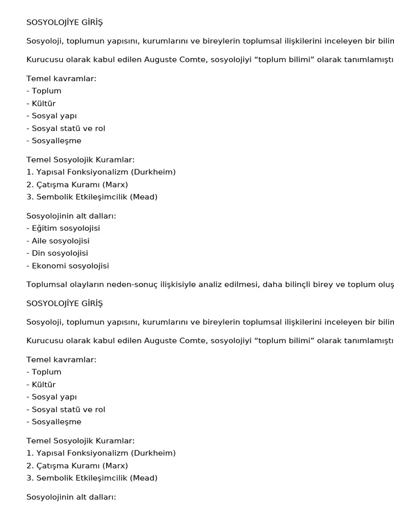 8 Sosyolojiye Giris Notlari | PDF