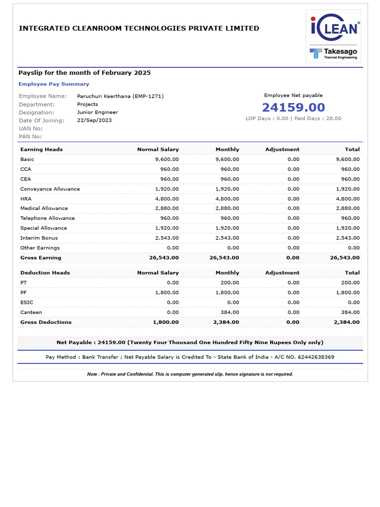 PaySlip Feb 2025 EMP-1271 | PDF | Taxes | Factor Income Distribution