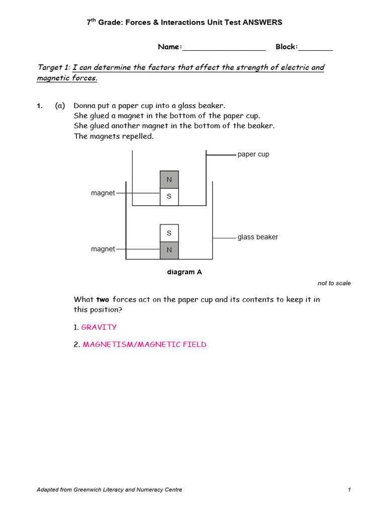 Forces Interactions Test Answers | PDF | Electricity | Force