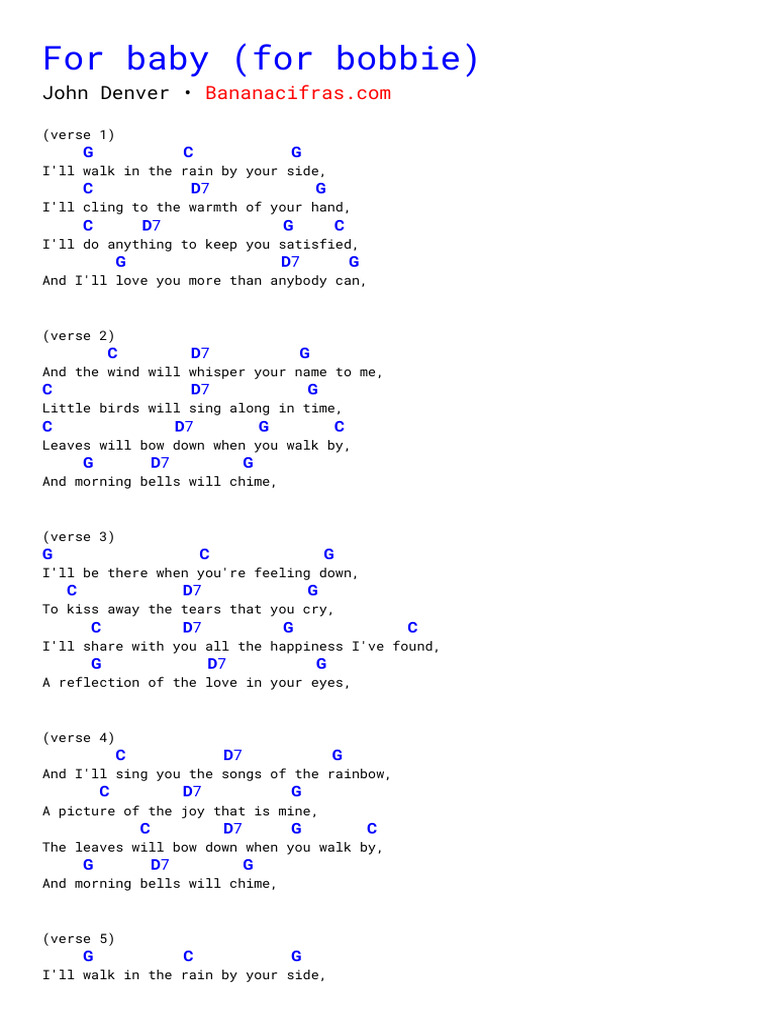 John Denver's "For Baby (For Bobbie)" Lyrics | PDF
