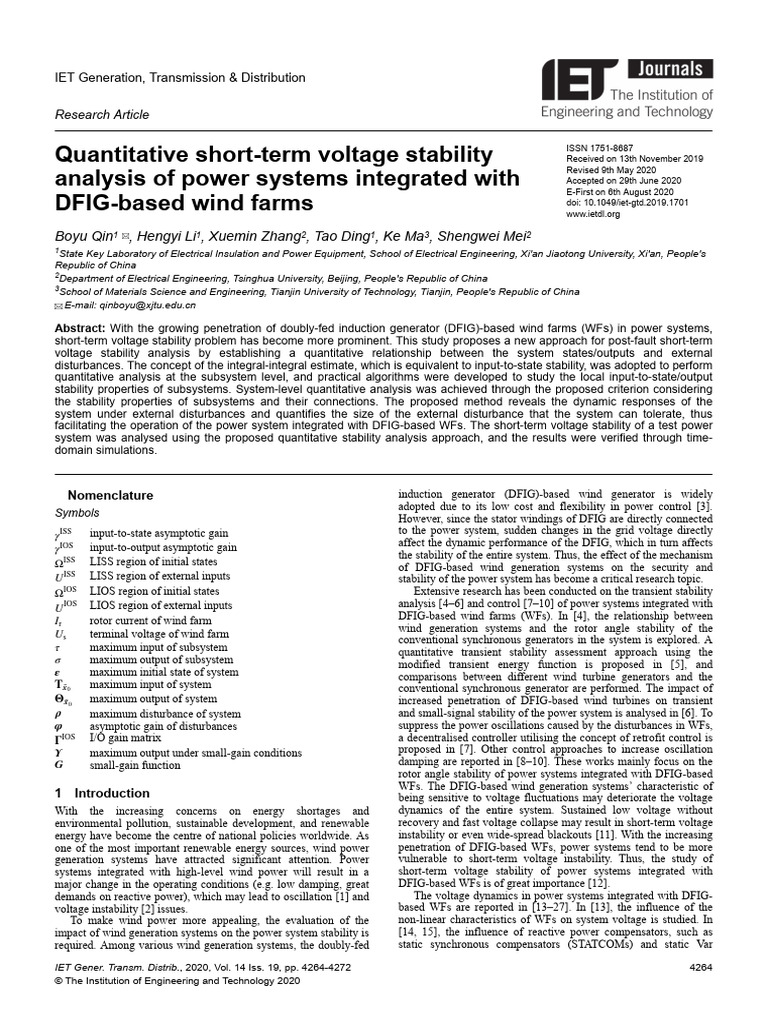 Quantitative Short-Term Voltage Stability Analysis of Power Systems Integrated With DFIG-based ...