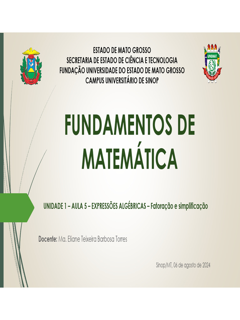 Aula 5 - Contbeis - Fundamentos de Matemtica | PDF | Álgebra | Aritmética