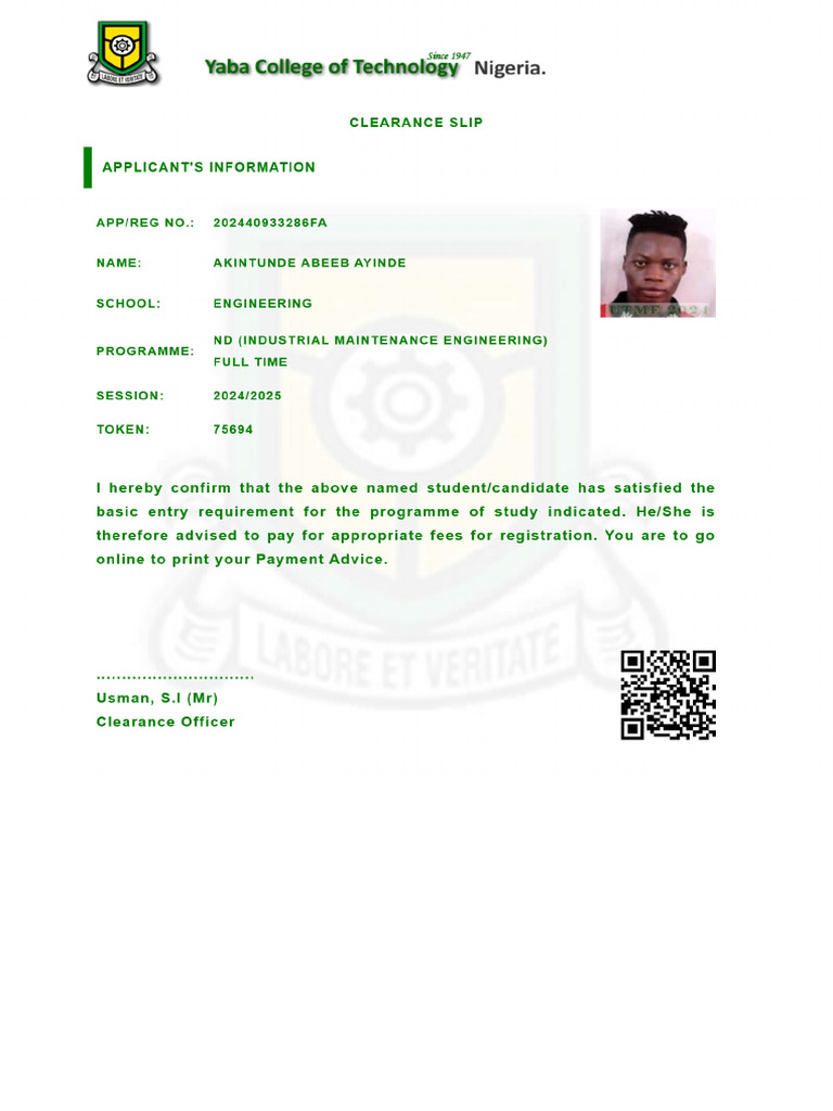 Clearance Form Akintunde | PDF