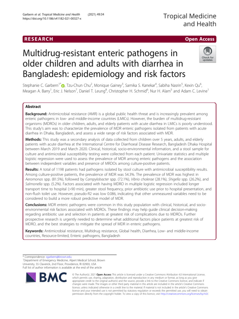 Multidrug Resistant Enteric Pathogens in Older Children and Adults With ...
