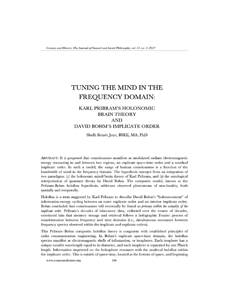 Zihni Frekans Alanında Ayarlama Görünümü - Karl Pribram'ın Holonomik Beyin Teorisi Ve David Bohm ...