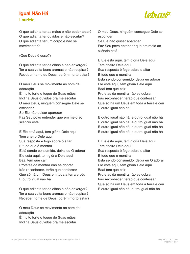 Igual Não Há - Letra de Lauriete | PDF | Deus | Crença e doutrina religiosa