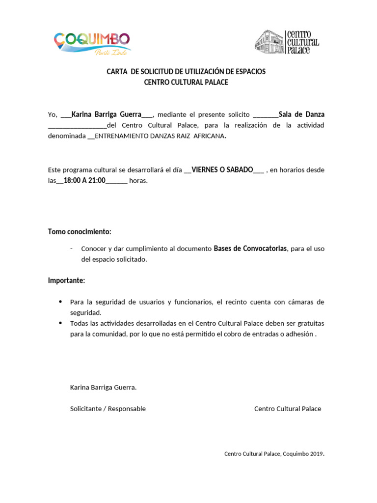 Carta de Solicitud Espacios | PDF