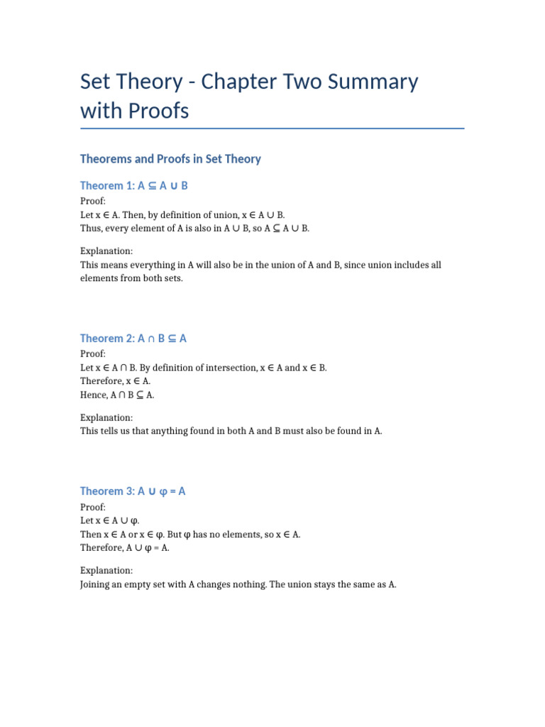 Set Theory Summary With Proofs | PDF