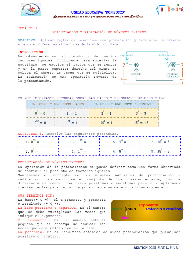 Tema N - 4 Mat Potenciaci-N y Rad | PDF | Exponenciación | Multiplicación