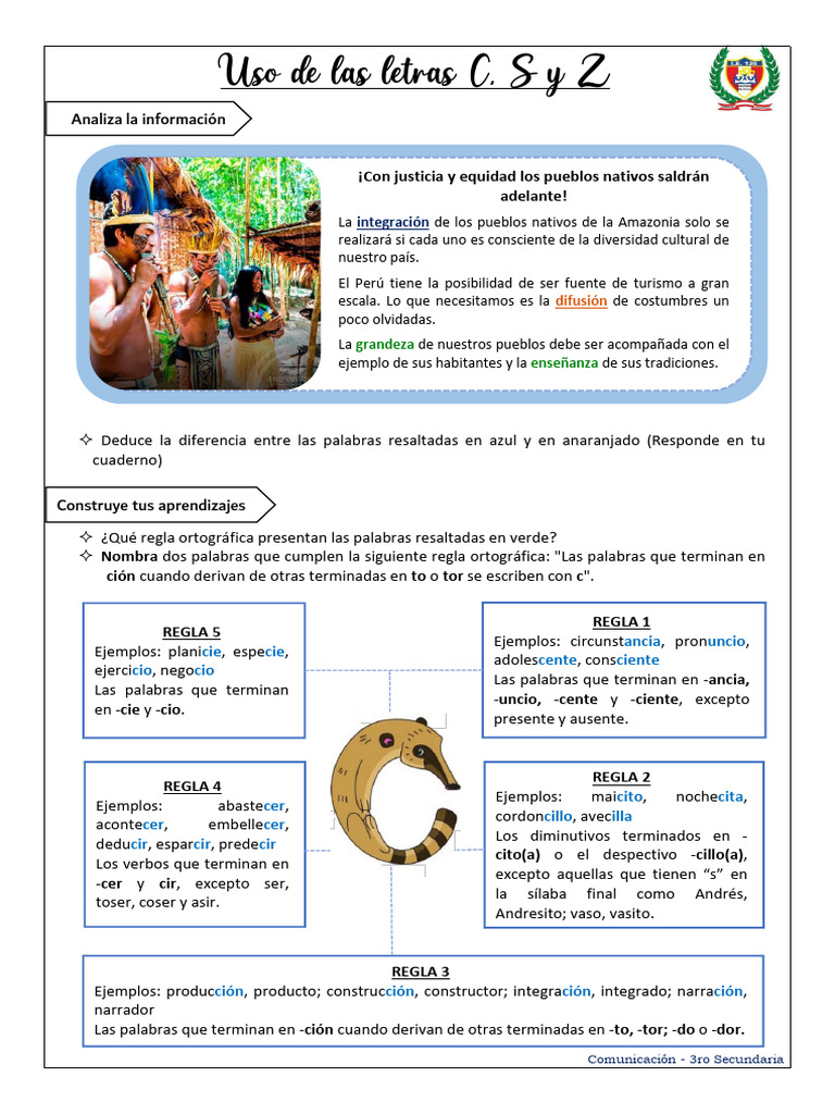 Ficha Uso de Las Letras C, S y Z. | PDF | Lingüística | Morfología ...