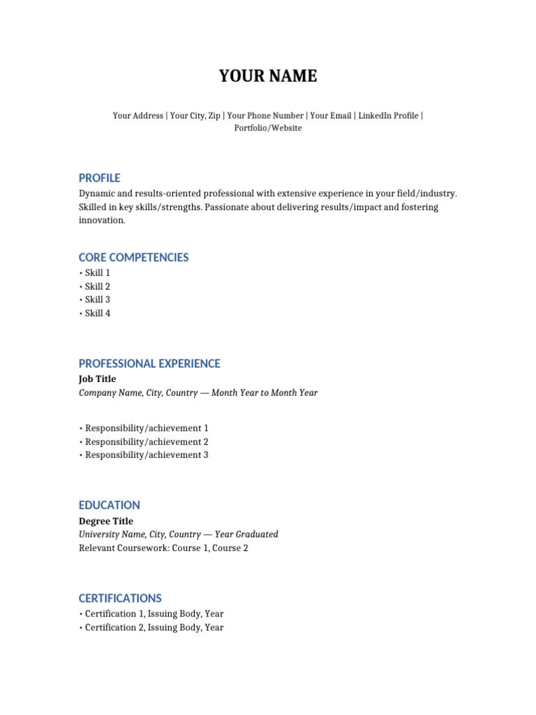 Comprehensive CV Sample | PDF