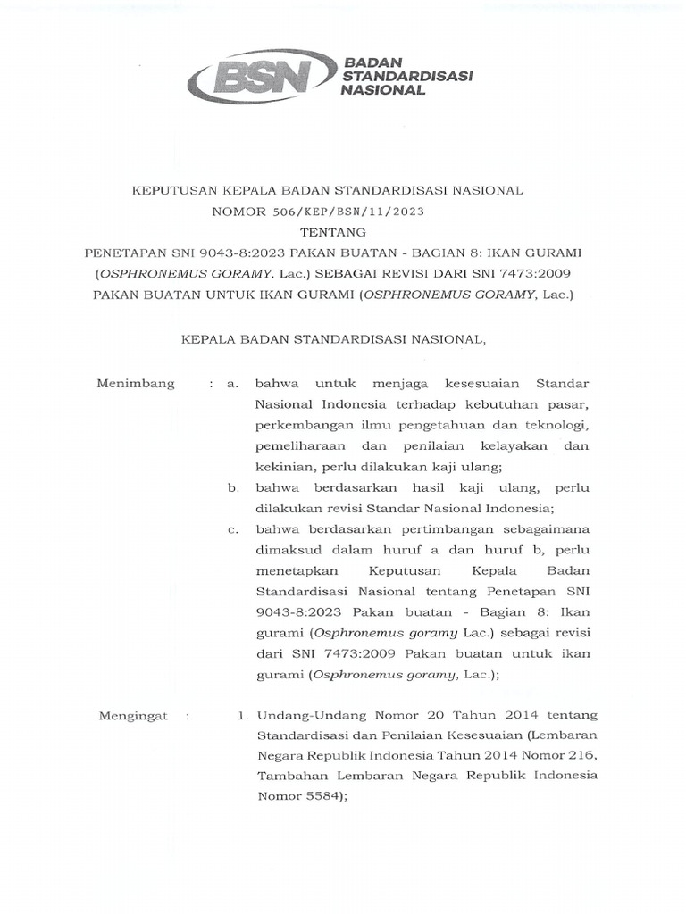 2023.11 SNI 9043-8 PakanBuatan Gurami | PDF