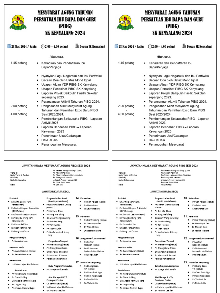 Buku Program Mesyuarat Agung Tahunan Pibg 2024 | PDF