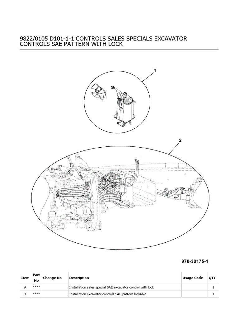 9822 - 0105 D101-1-1 Controls Sales Specials Excavator Controls Sae Pattern With Lock | PDF