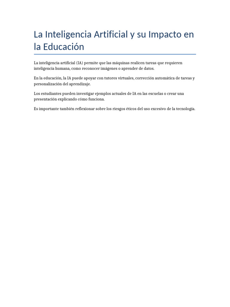 La Inteligencia Artificial y Su Impacto en La Educación | PDF