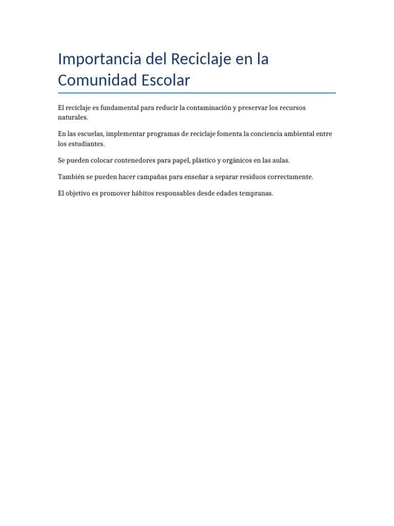Importancia Del Reciclaje en La Comunidad Escolar | PDF