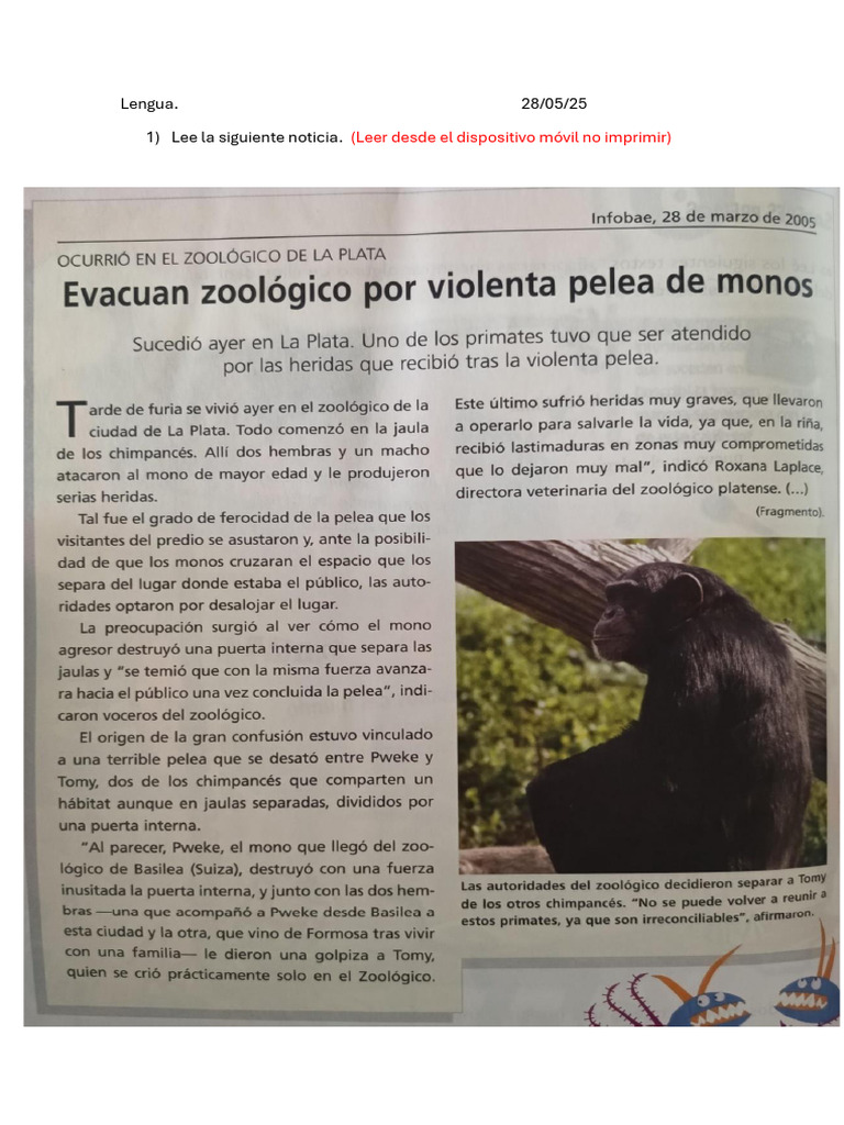Evacuación del zoológico por pelea de monos | PDF