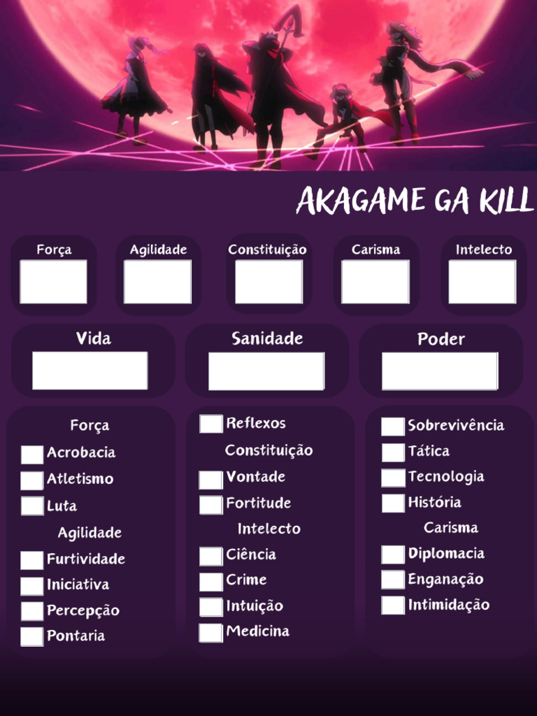 Ficha RPG Kagame Ga Kill Batata | PDF