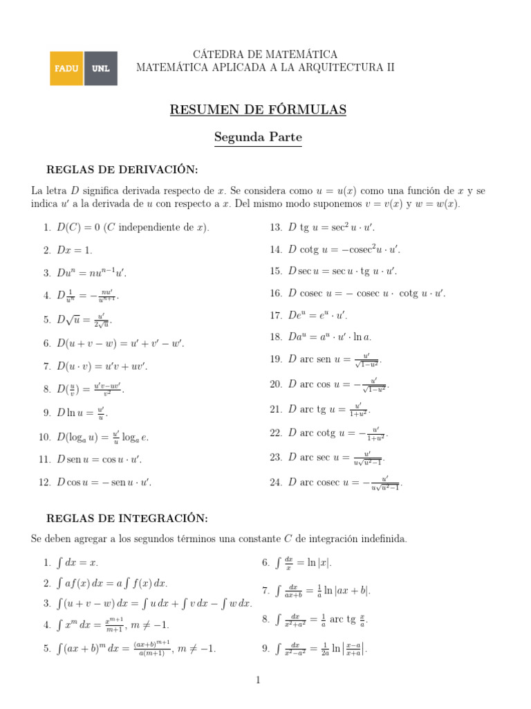 Resumen de Fórmulas Matemática II Segunda Parte | PDF
