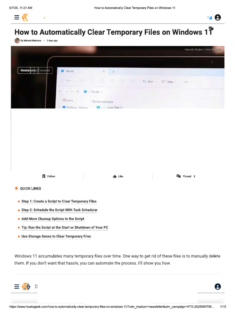 How To Automatically Clear Temporary Files On Windows 11 | PDF
