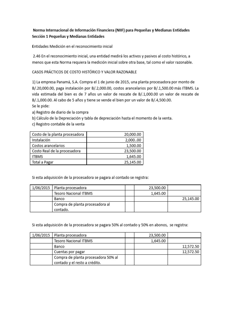 Caso Pr-Ctico Valor Hist-Rico | PDF | Depreciación | normas internacionales de INFORMACION ...