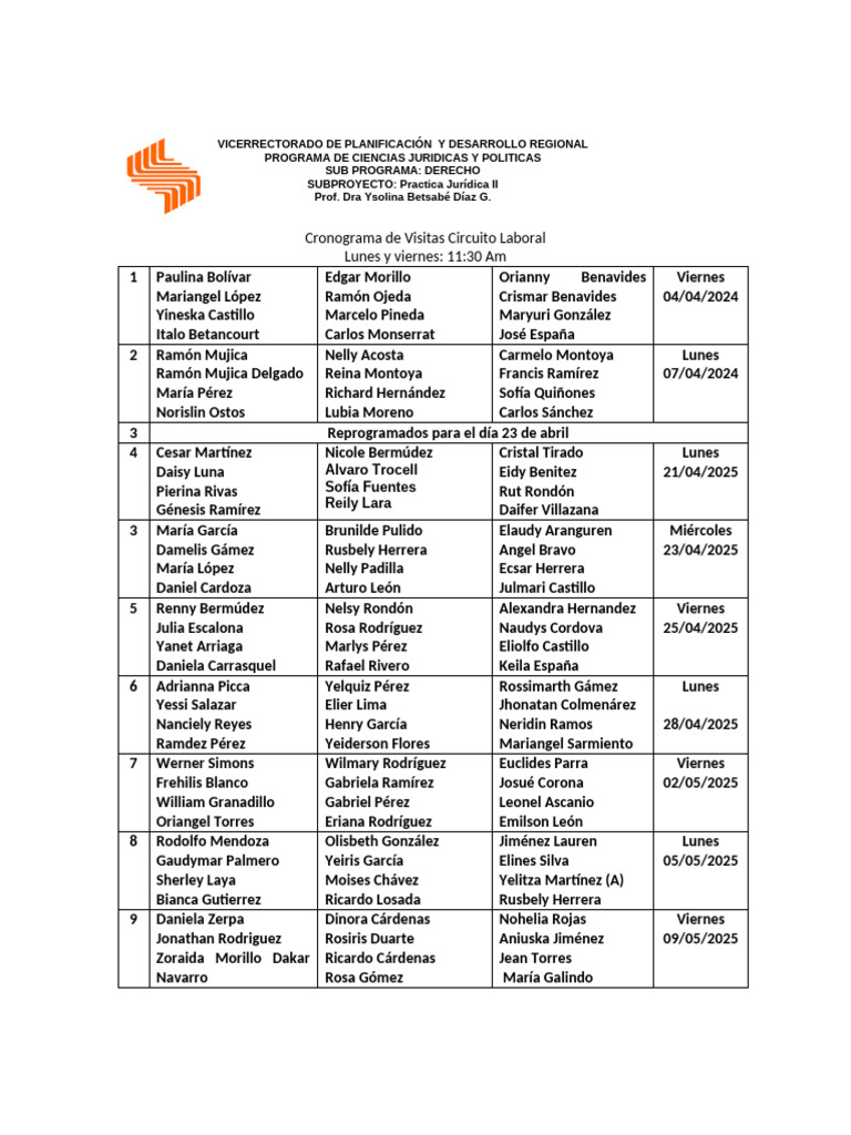 Cronograma de Visitas Reprogramado | PDF