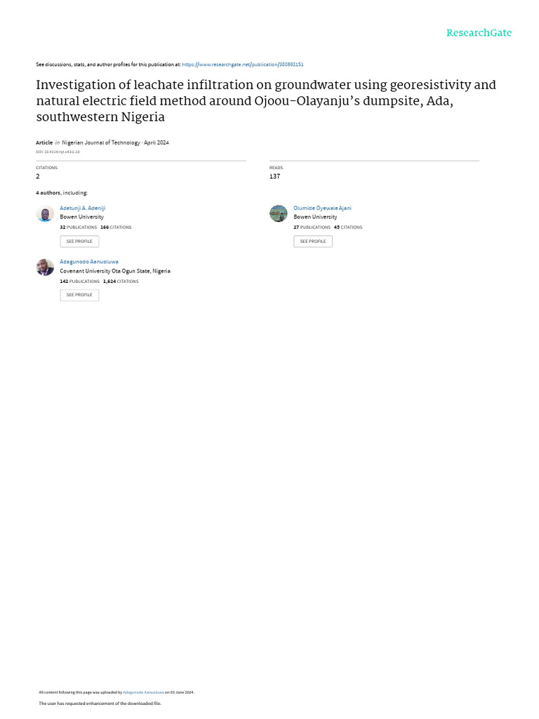 Investigation of Leachate Infiltration On Groundwa | PDF | Color | Landfill