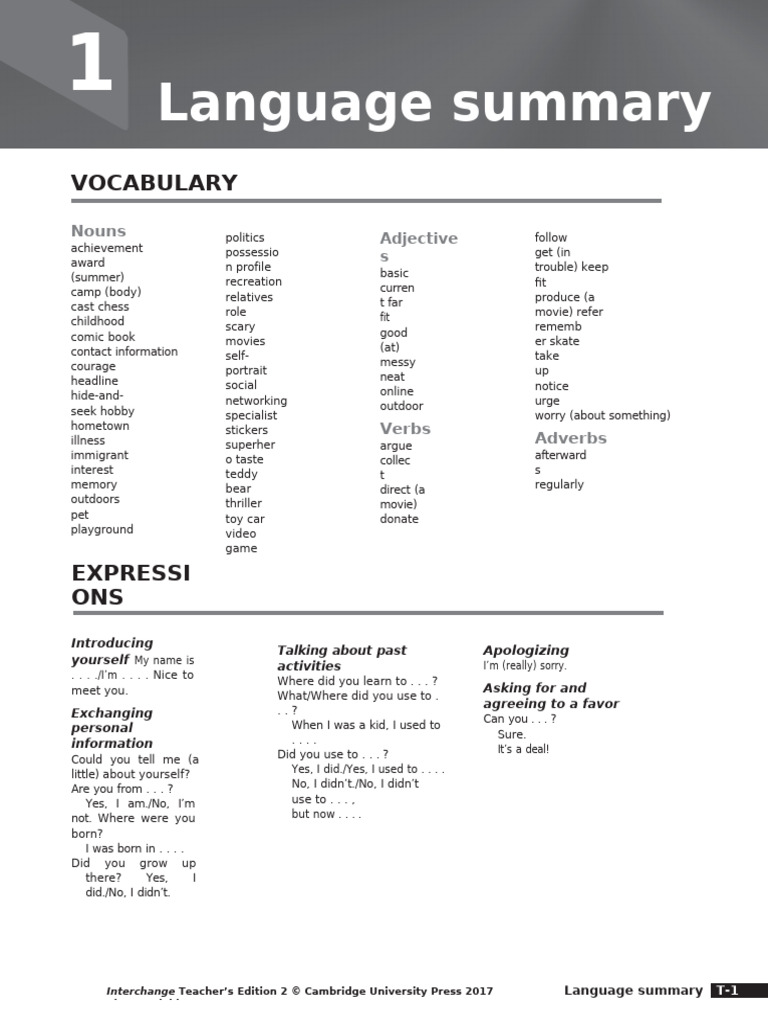 Interchange5thEd Level2 Language Summary Units01 16 | PDF | Adjective ...