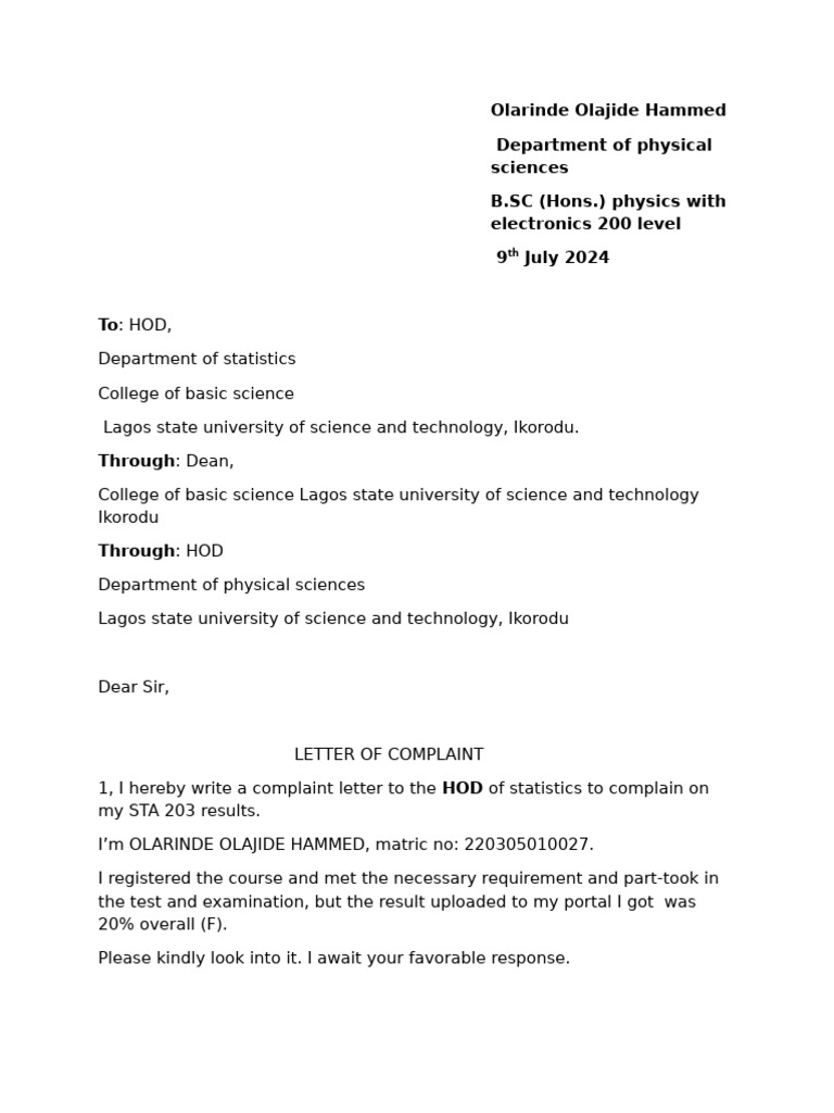 Complaint Letter | PDF