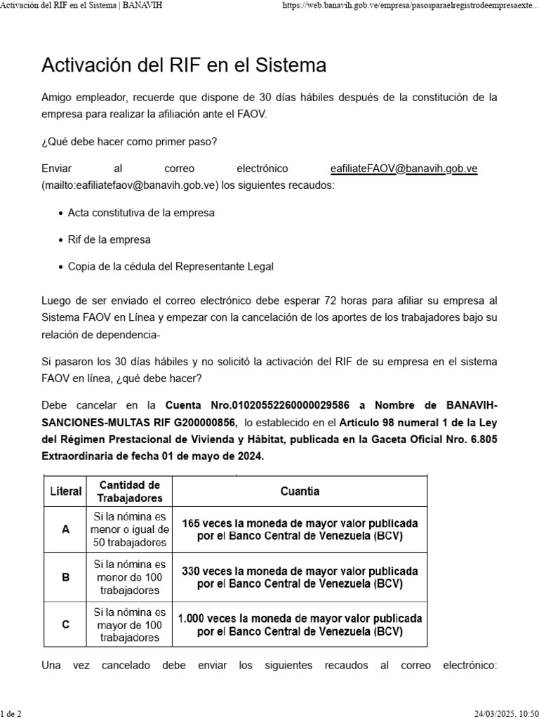 Activación del RIF en FAOV BANAVIH | PDF
