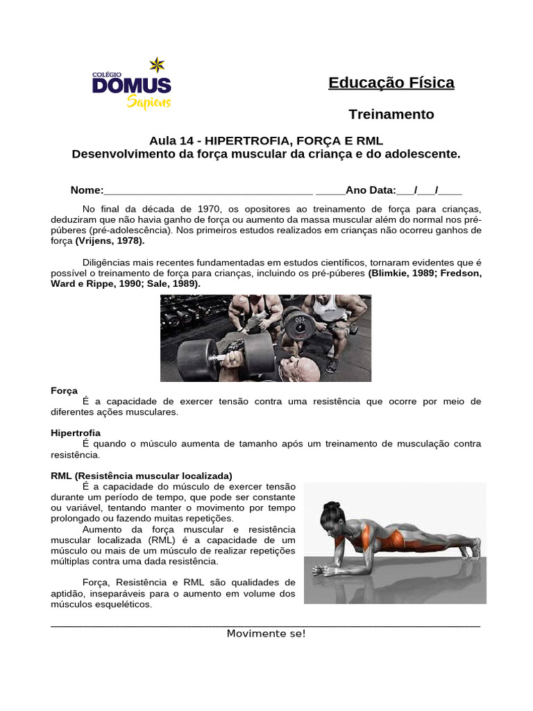 Treinamento de Força em Crianças e Adolescentes | PDF