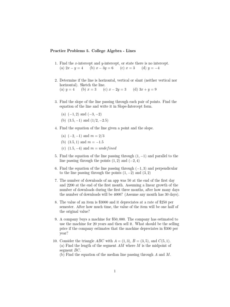 Practice Problems 5 - Lines CA | PDF | Mathematics