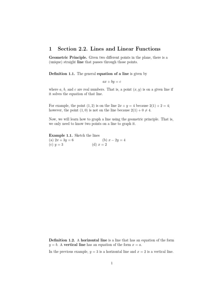 Section 2.2&2.3 Lines and Linear Functions | PDF | Slope | Mathematical Objects