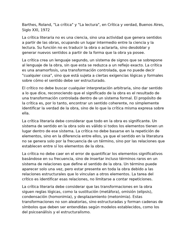 La crítica literaria como transformación | PDF | Verdad | Los símbolos