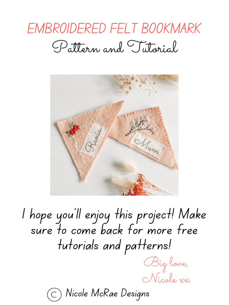 Embroidered Felt Bookmark Tutorial | PDF