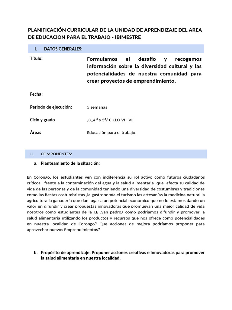 Unidad I Bimestre | PDF | Aprendizaje | Iniciativa empresarial
