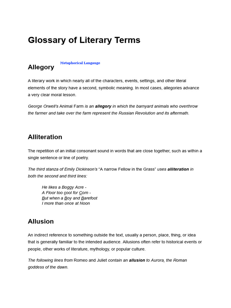 Literary Techniques Glossary | PDF | Poetry | Metre (Poetry)