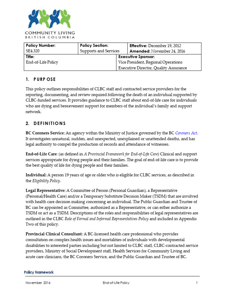CLBC End-of-Life Policy Overview | PDF | End Of Life Care | Palliative Care