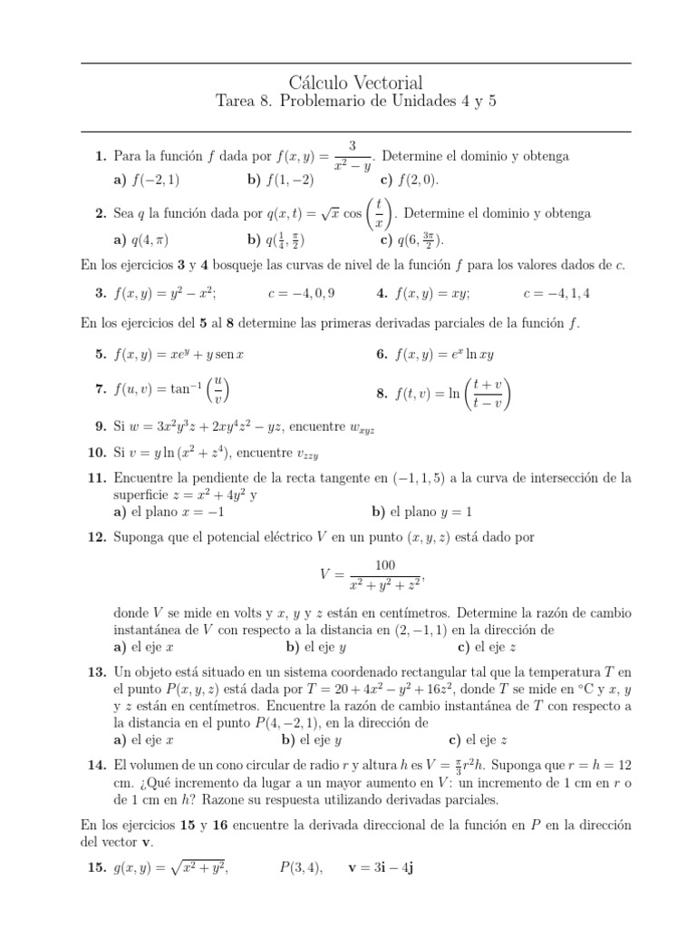 Problemario U4-U5 | PDF | Integral | Geometría diferencial