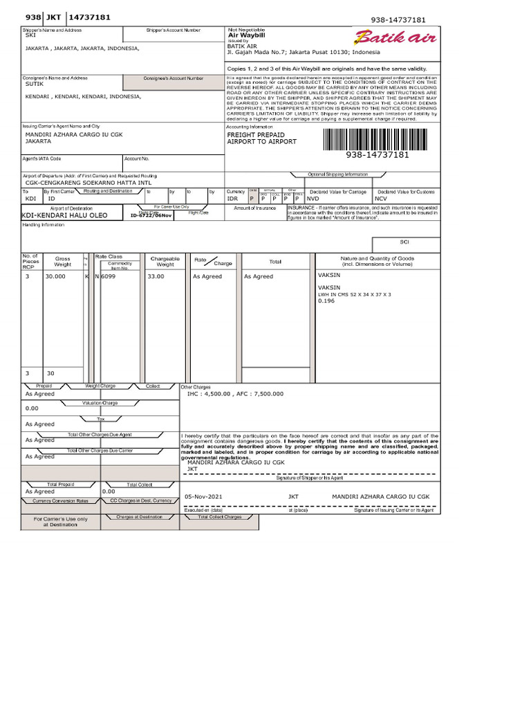 AWB No - 938-14737181 KDI | PDF