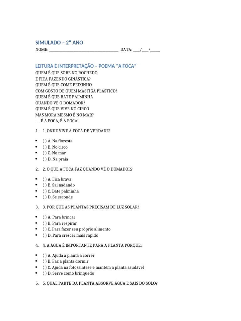 Simulado 2 Ano | PDF