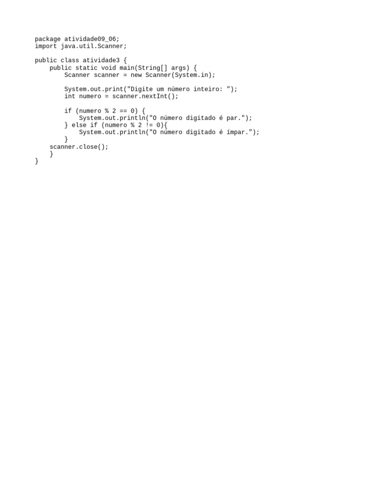 Verificação de Par ou Ímpar em Java | PDF