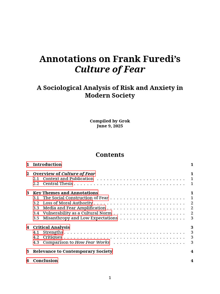 Annotations on Furedi's Culture of Fear | PDF | Risk | Sociology