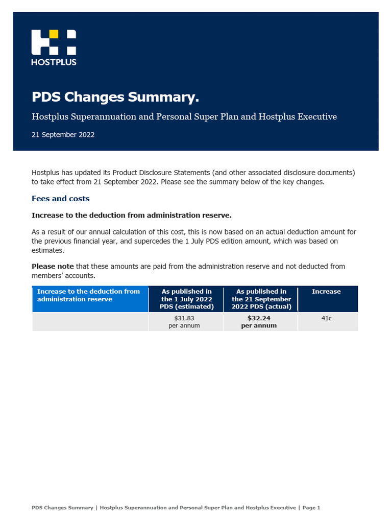 HP2374 PDS Update Super and Exec21092022 | PDF | Investing | Business