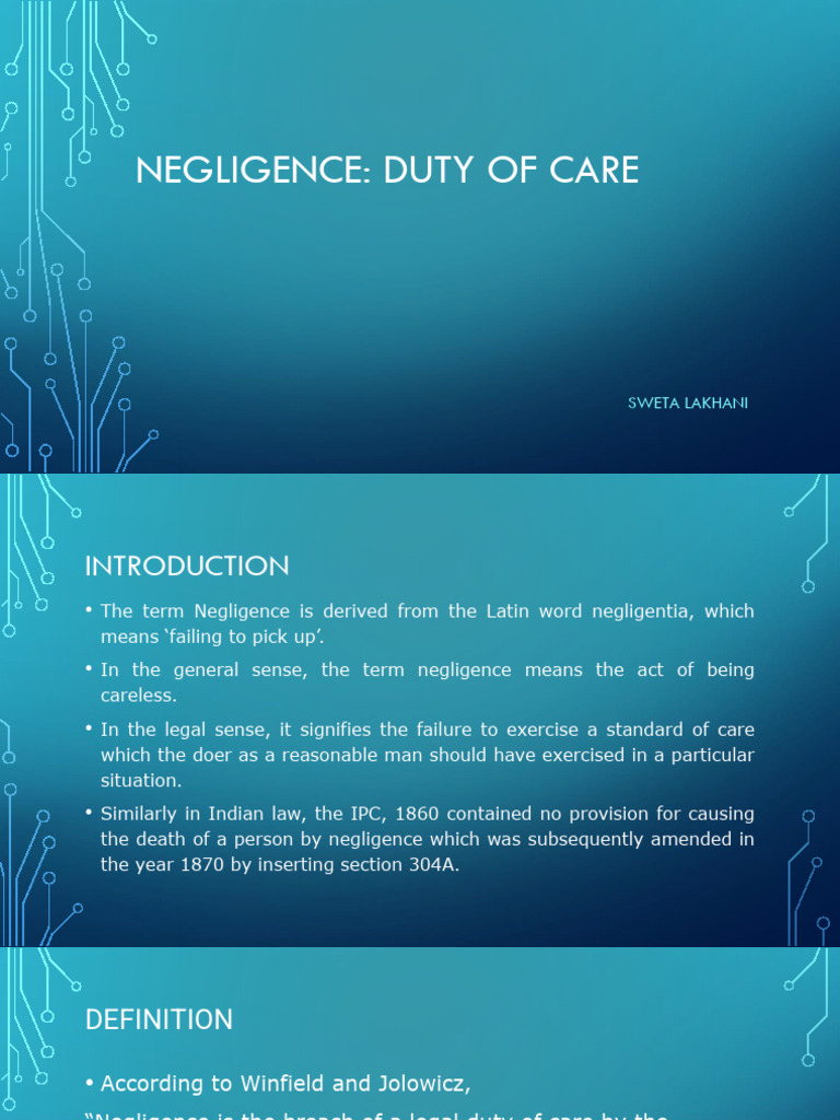 Negligence Duty To Care Week 6 To 9 | PDF | Negligence | Civil Law ...