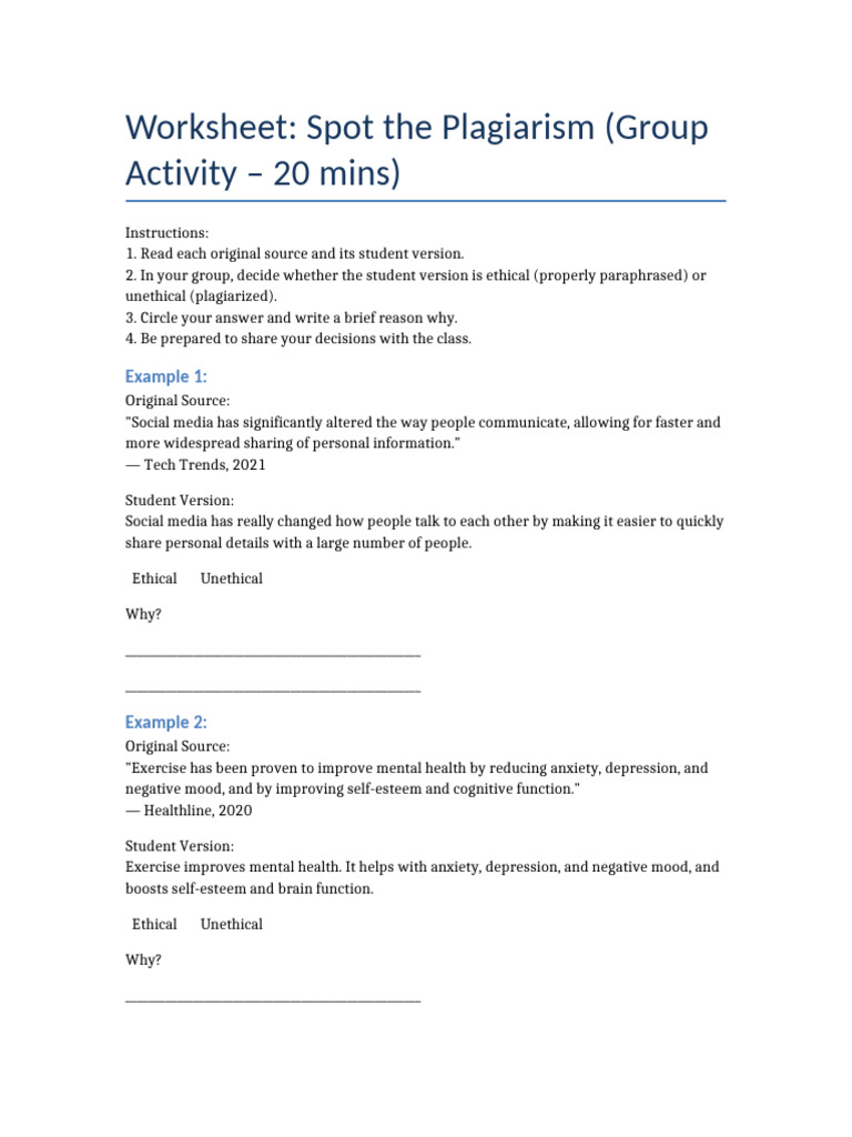 Plagiarism Detection Group Activity Worksheet | PDF | Climate Change ...